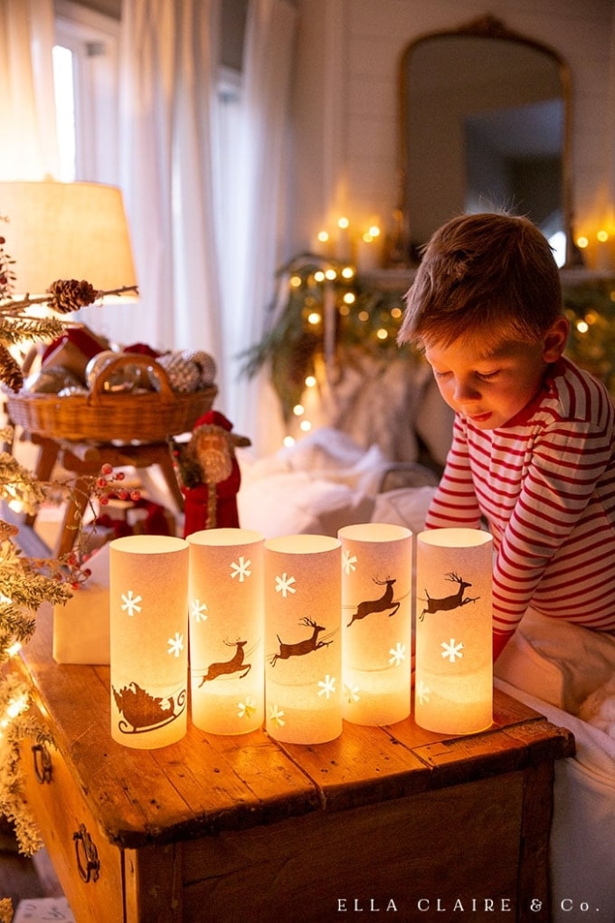 Santa Sleigh + Reindeer Luminaries Free Printable - Ella Claire & Co.