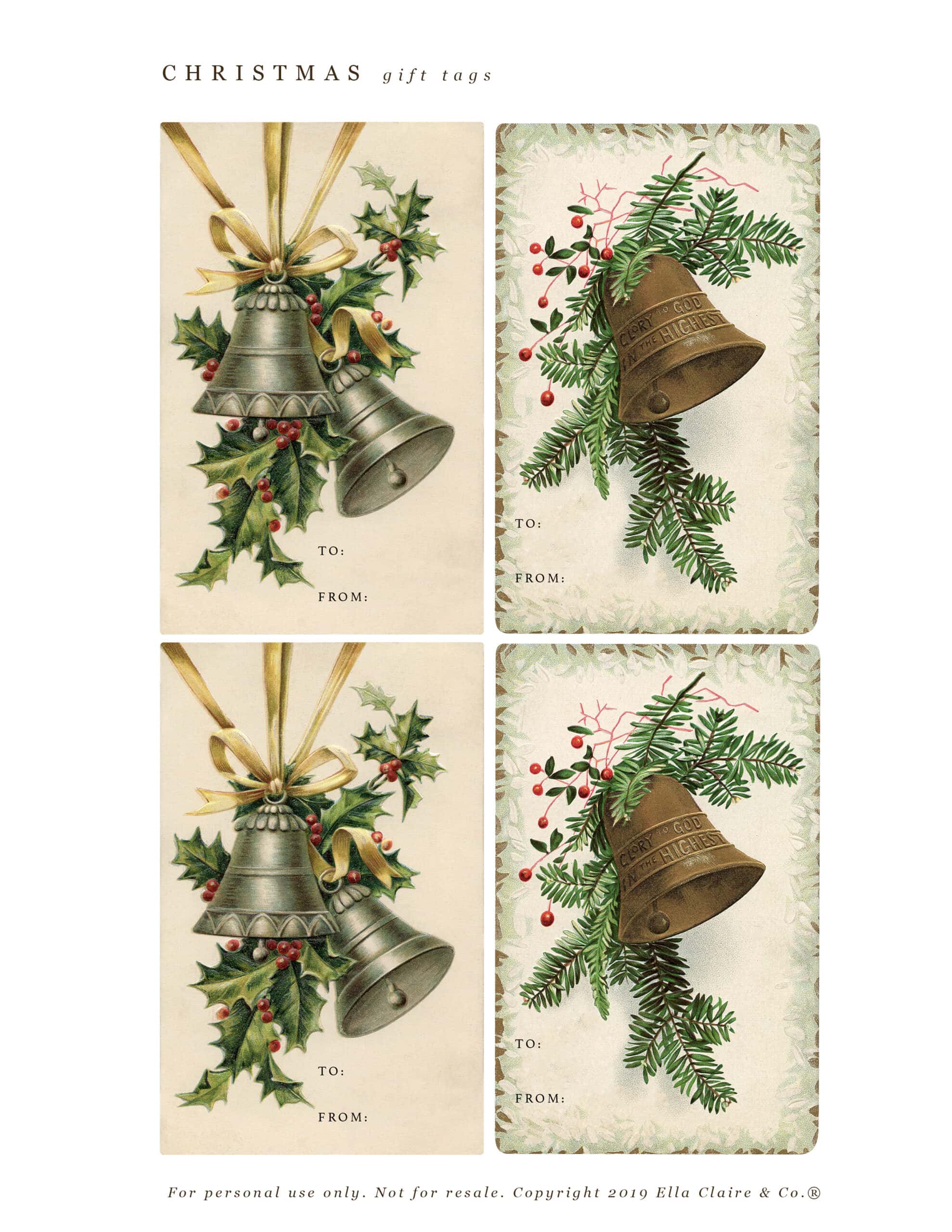 Vintage Bell Gift Tags | Free Printable - Ella Claire & Co.