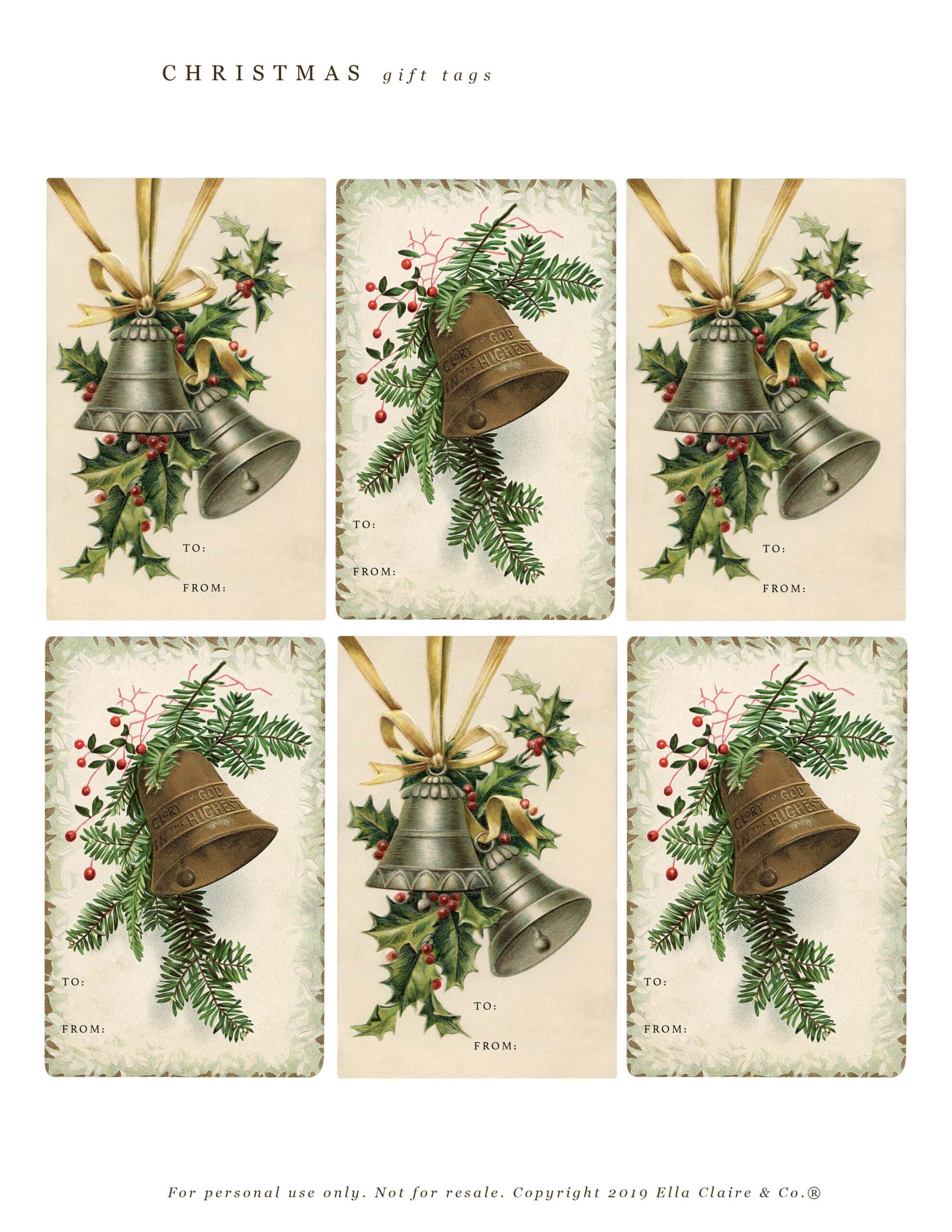 Vintage Bell Gift Tags | Free Printable - Ella Claire & Co.