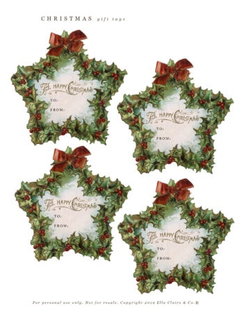 Holly Bells and Stars Gift Tags | Free Printable - Ella Claire & Co.