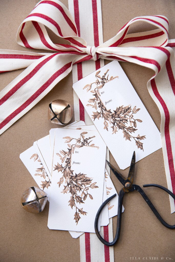 Neutral Holly Gift Tags | Free Printable - Ella Claire & Co.