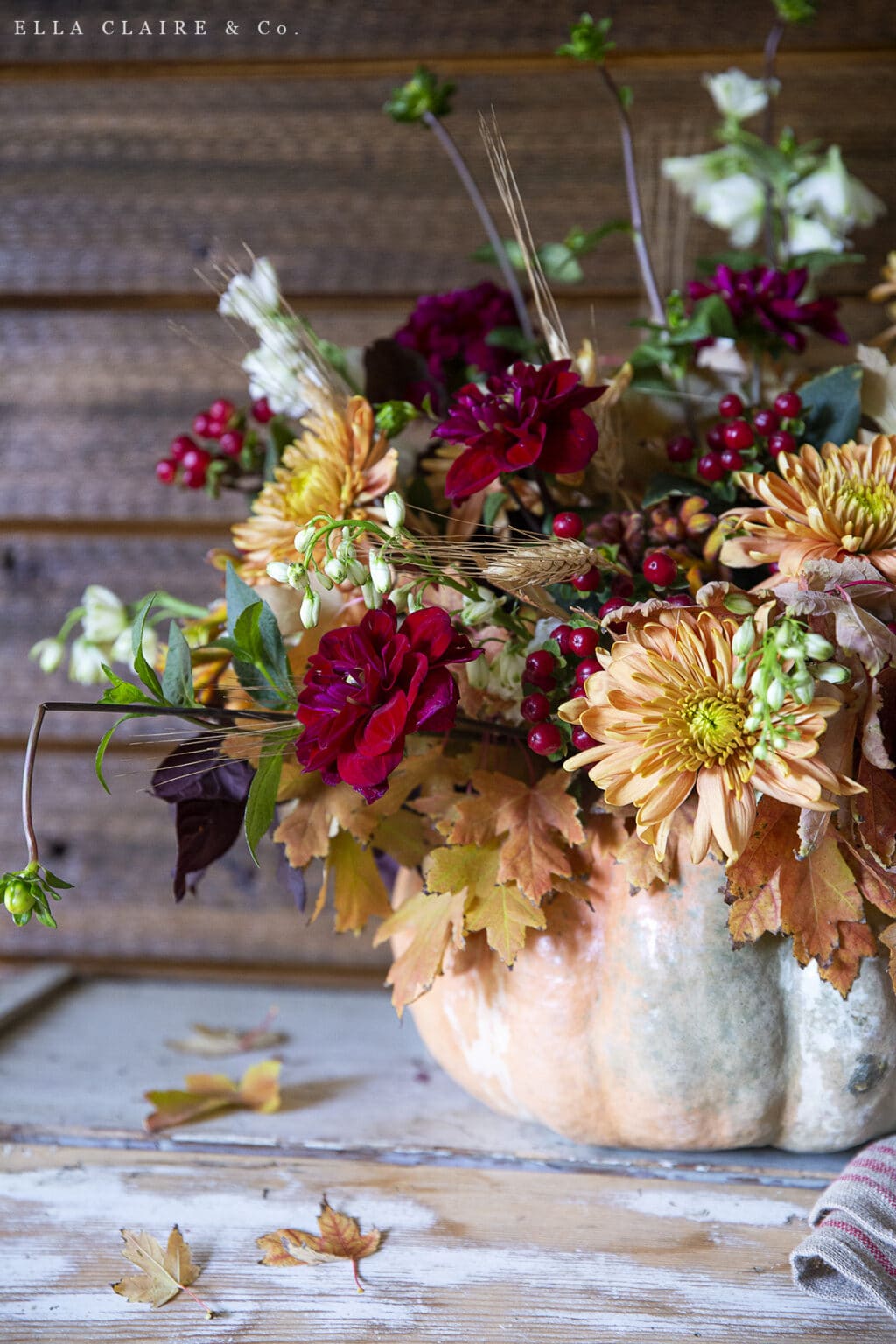 How to Make a Pumpkin Flower Arrangement - Ella Claire & Co.