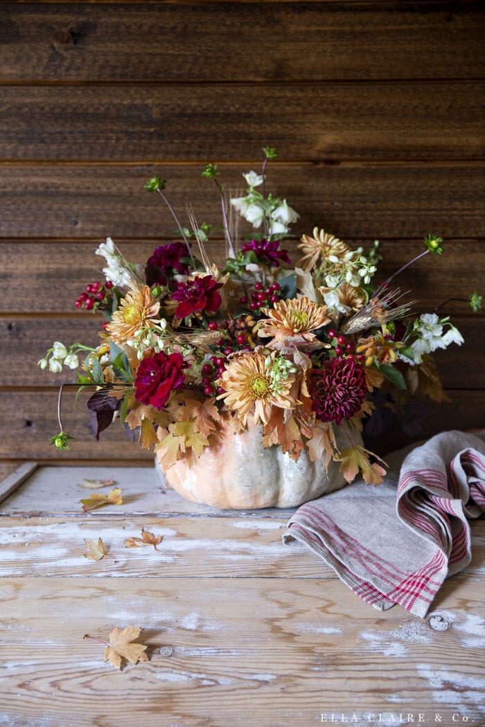 How to Make a Pumpkin Flower Arrangement - Ella Claire & Co.