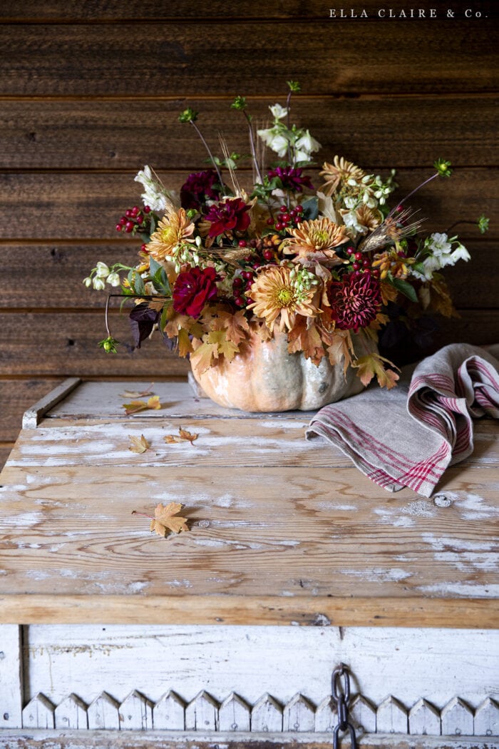 How to Make a Pumpkin Flower Arrangement - Ella Claire & Co.