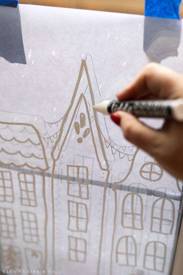 Free Printable Christmas Village Window Stencil - Ella Claire & Co.