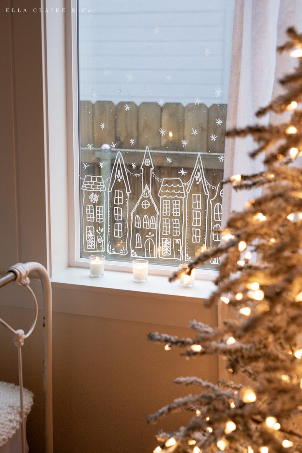 Free Printable Christmas Village Window Stencil - Ella Claire & Co.