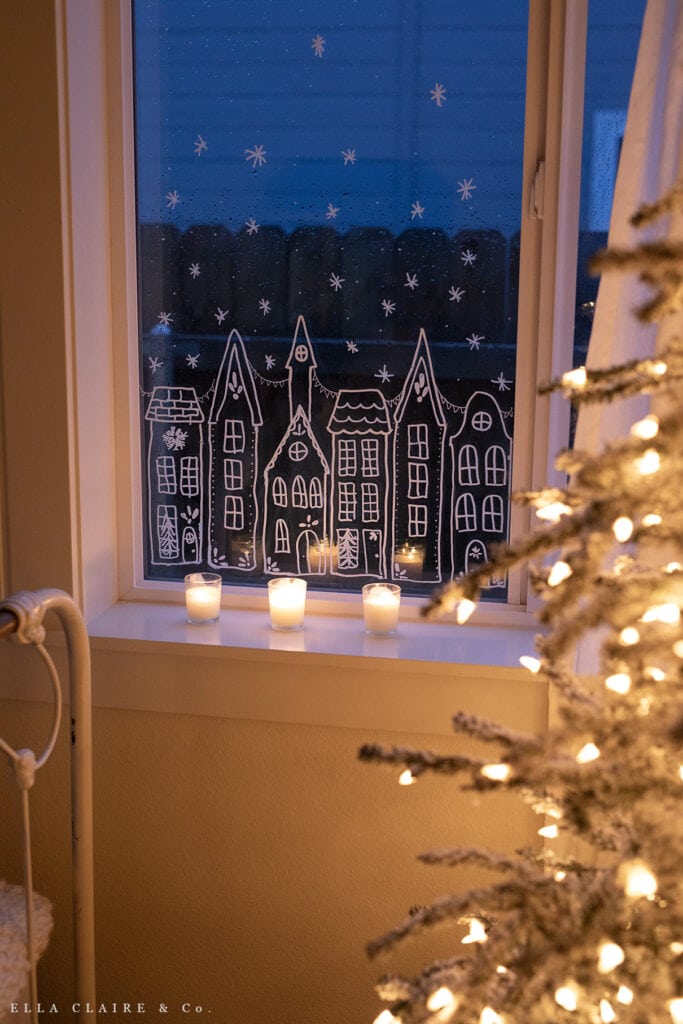 Free Printable Christmas Village Window Stencil - Ella Claire & Co.