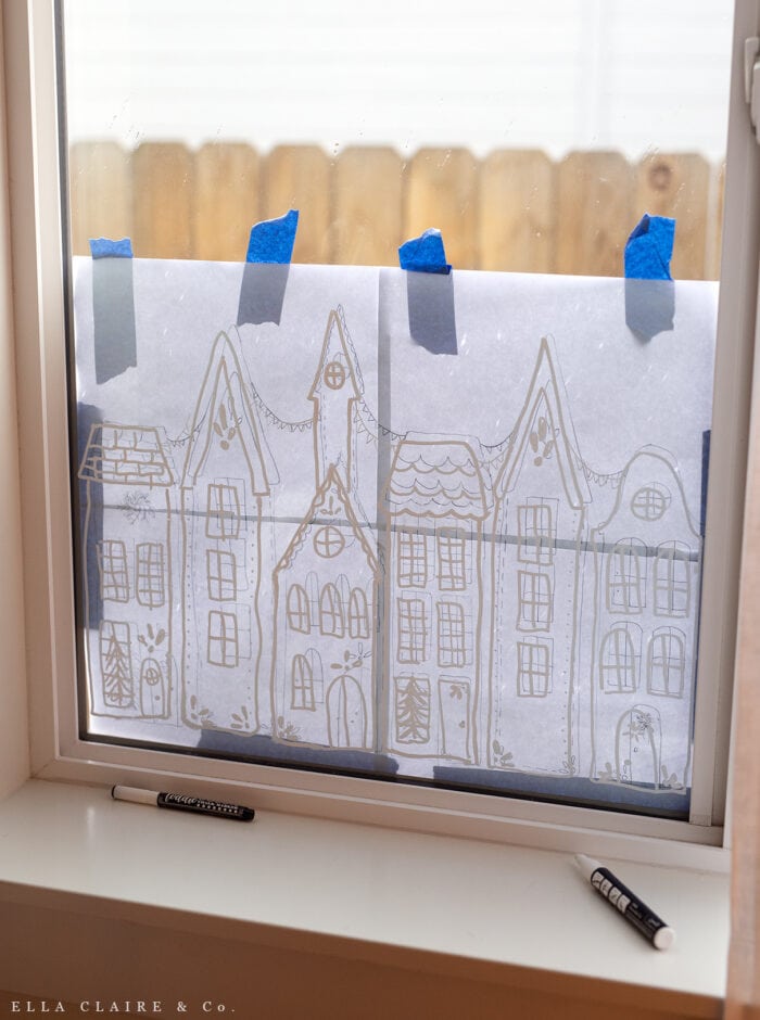 Free Printable Christmas Village Window Stencil - Ella Claire & Co.